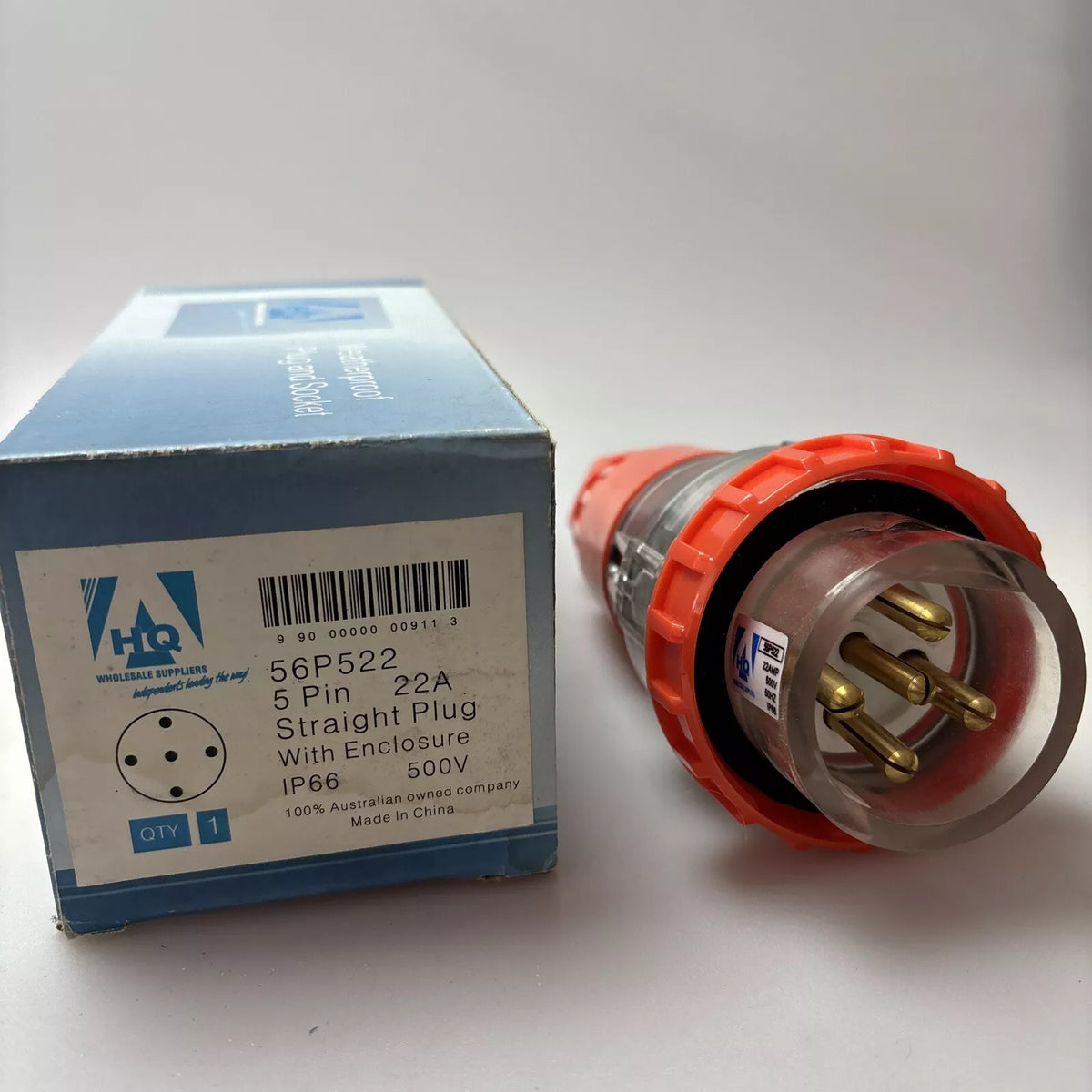 HQ / Clip 22 AMP 3 Phase 5 Pin Straight Plug Top Industrial Electrical ...
