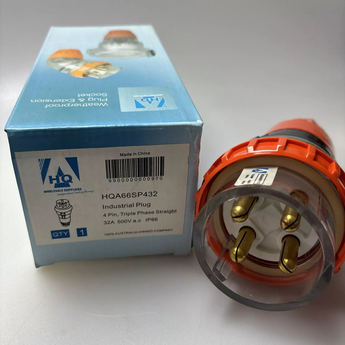 HQ 32 AMP 3 PHASE 4 Pin PLUG 32A MALE STRAIGHT IP66 SAA APPROVED - HQA ...
