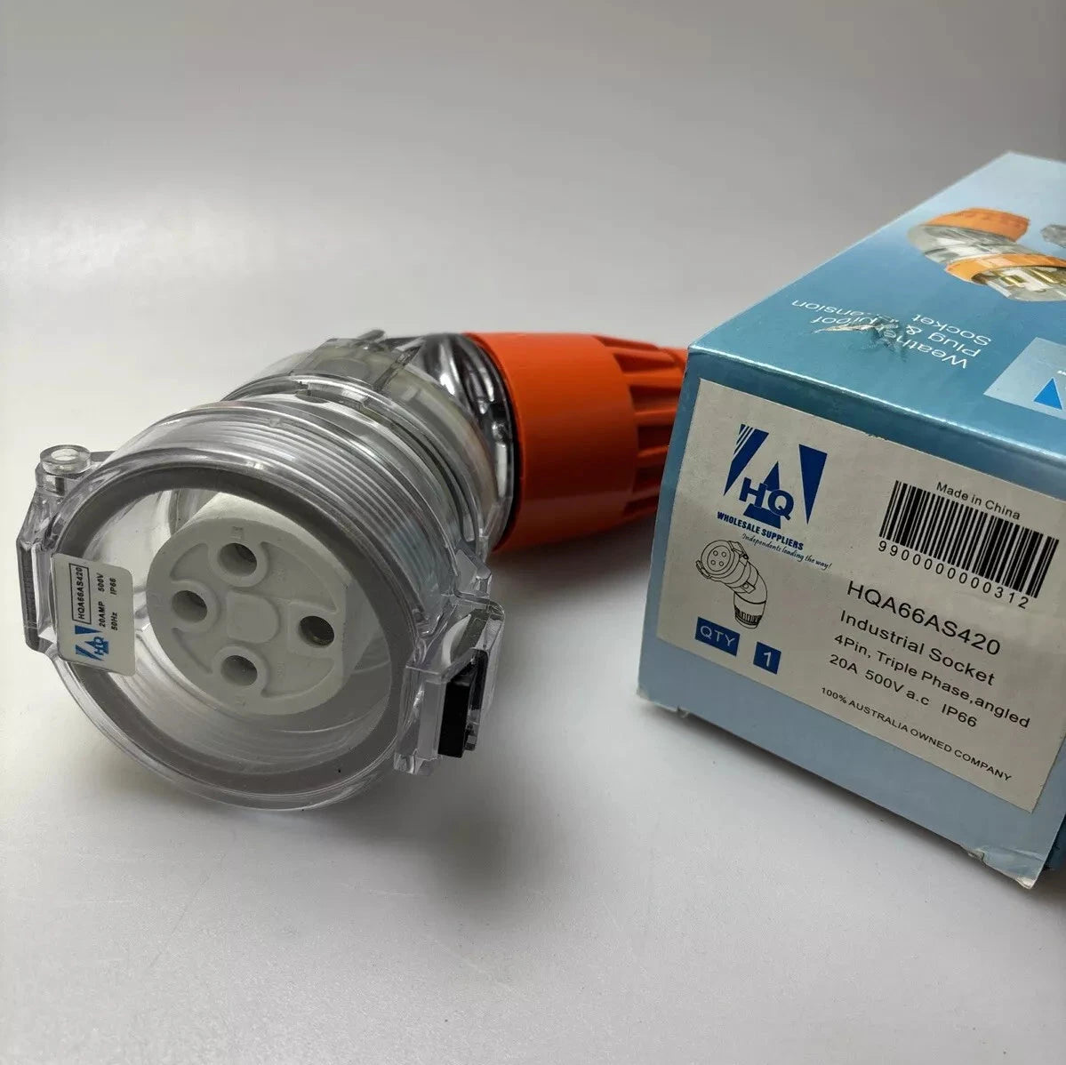 HQ 32 AMP 3 PHASE 4 Pin PLUG 20A FEMALE ANGLE IP66 WEATHERPROOF SAA ...