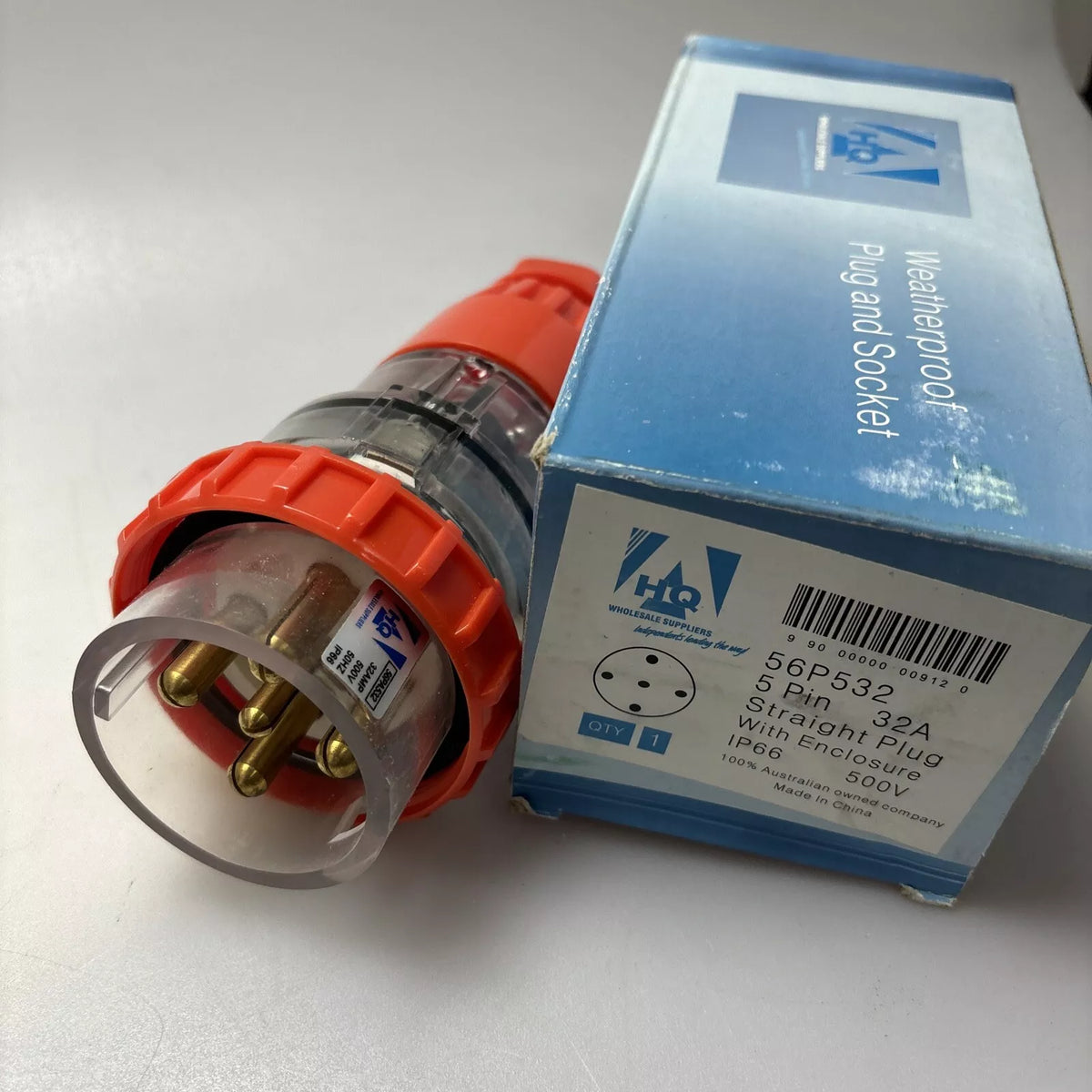 HQ 32 AMP 3 PHASE 5 Pin PLUG 32A MALE Straight IP66 WEATHERPROOF SAA ...