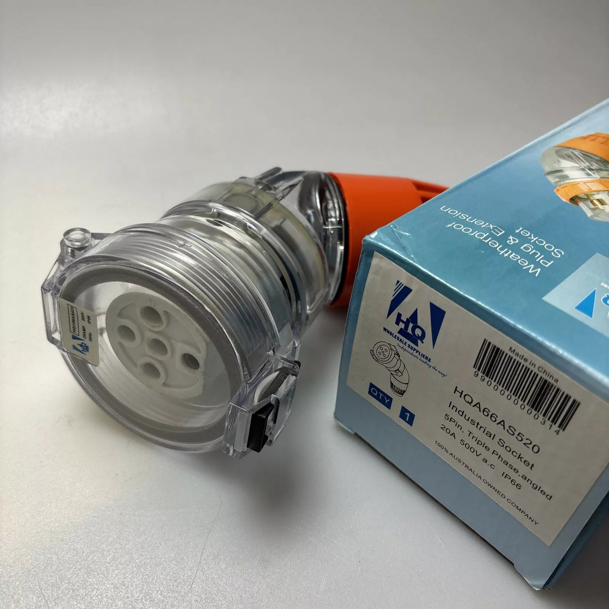 HQ 20 AMP 3 PHASE 5 Pin Socket 20A FEMALE Angle IP66 WEATHERPROOF - HQ ...
