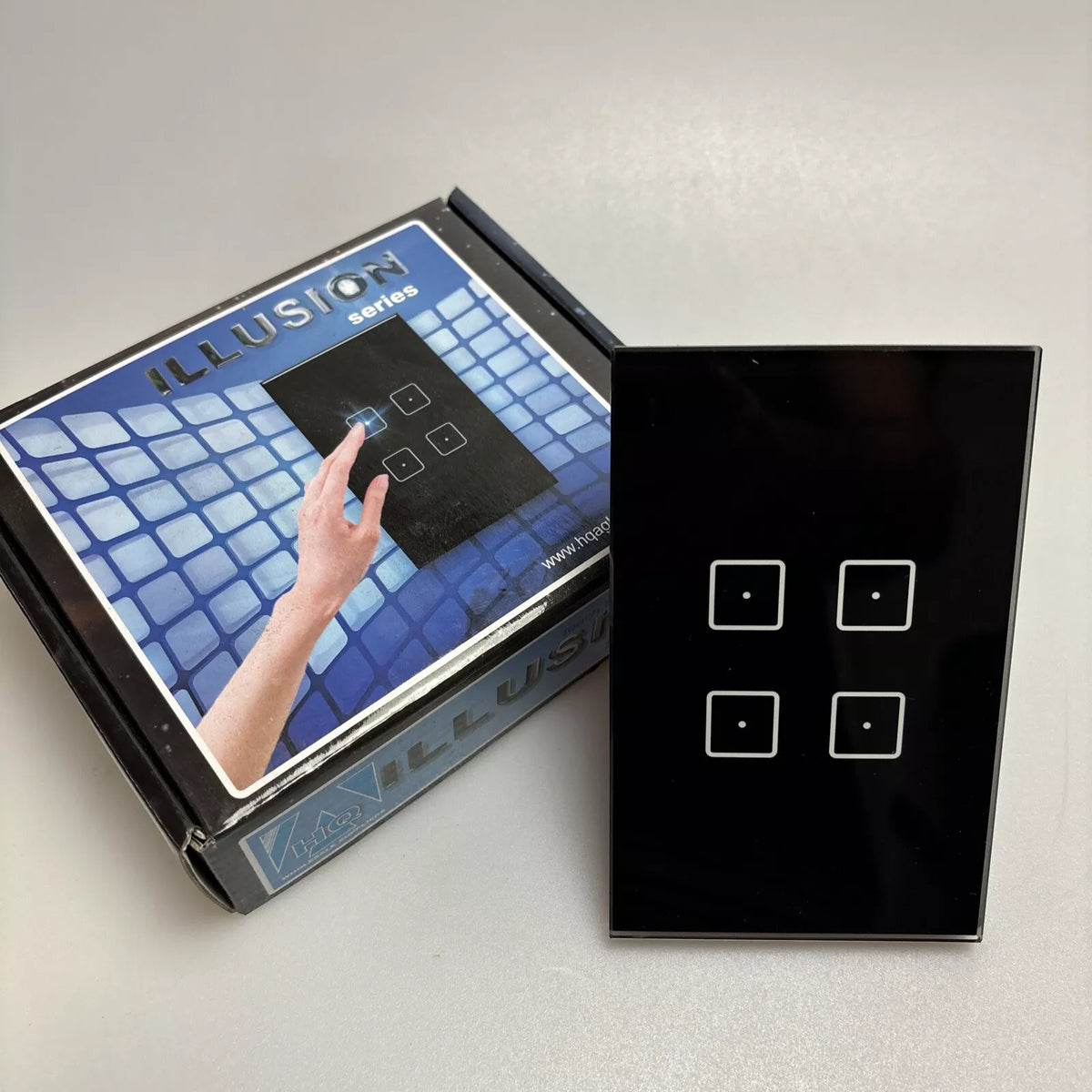 Illusion 4 Gang 1 Way Wall Light Switch Black Touch Glass Panel ...